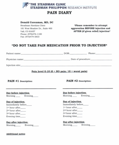 Pain Diary Instructions for Spinal Injections | Spine Surgeon
